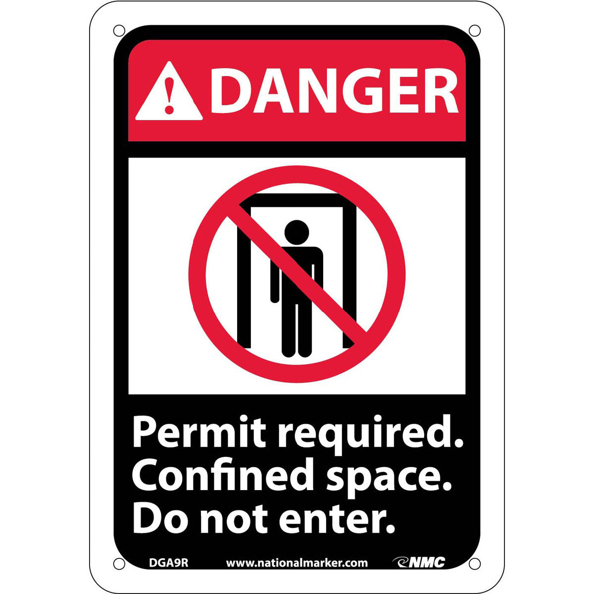 NM 10" X 7" White .05" Rigid Plastic Danger Confined Space Sign "DANGE