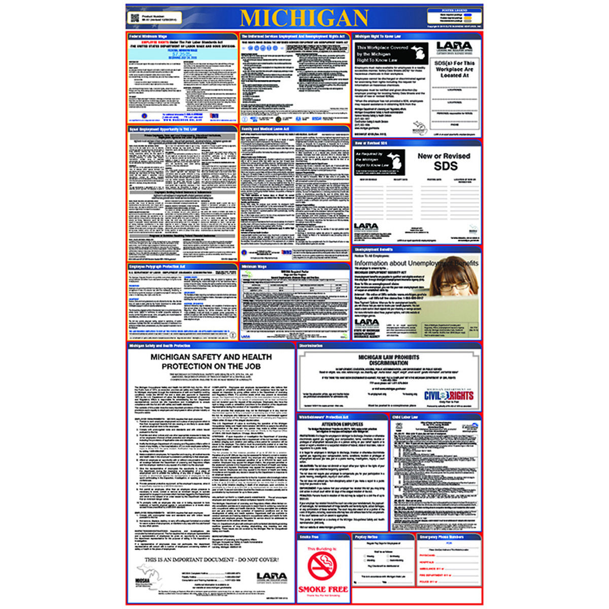 NM 39" X 27" Multi Laminated Paper Labor Laws Poster "MICHIGAN"