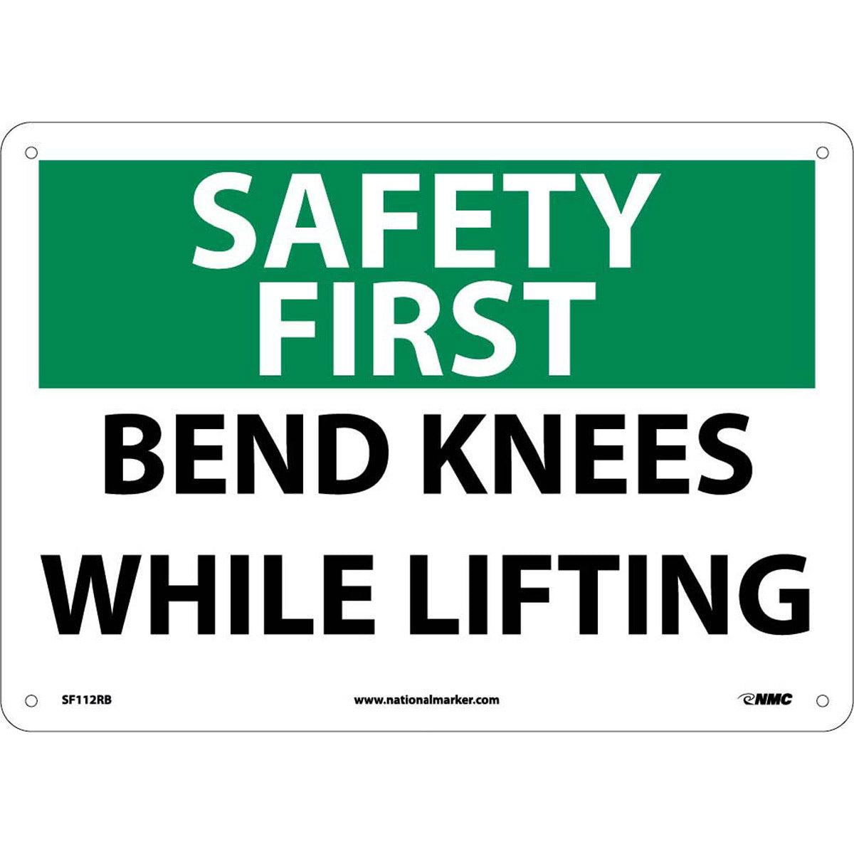 NM 10" X 14" White .05" Rigid Plastic Safety Sign "SAFETY FIRST BEND K