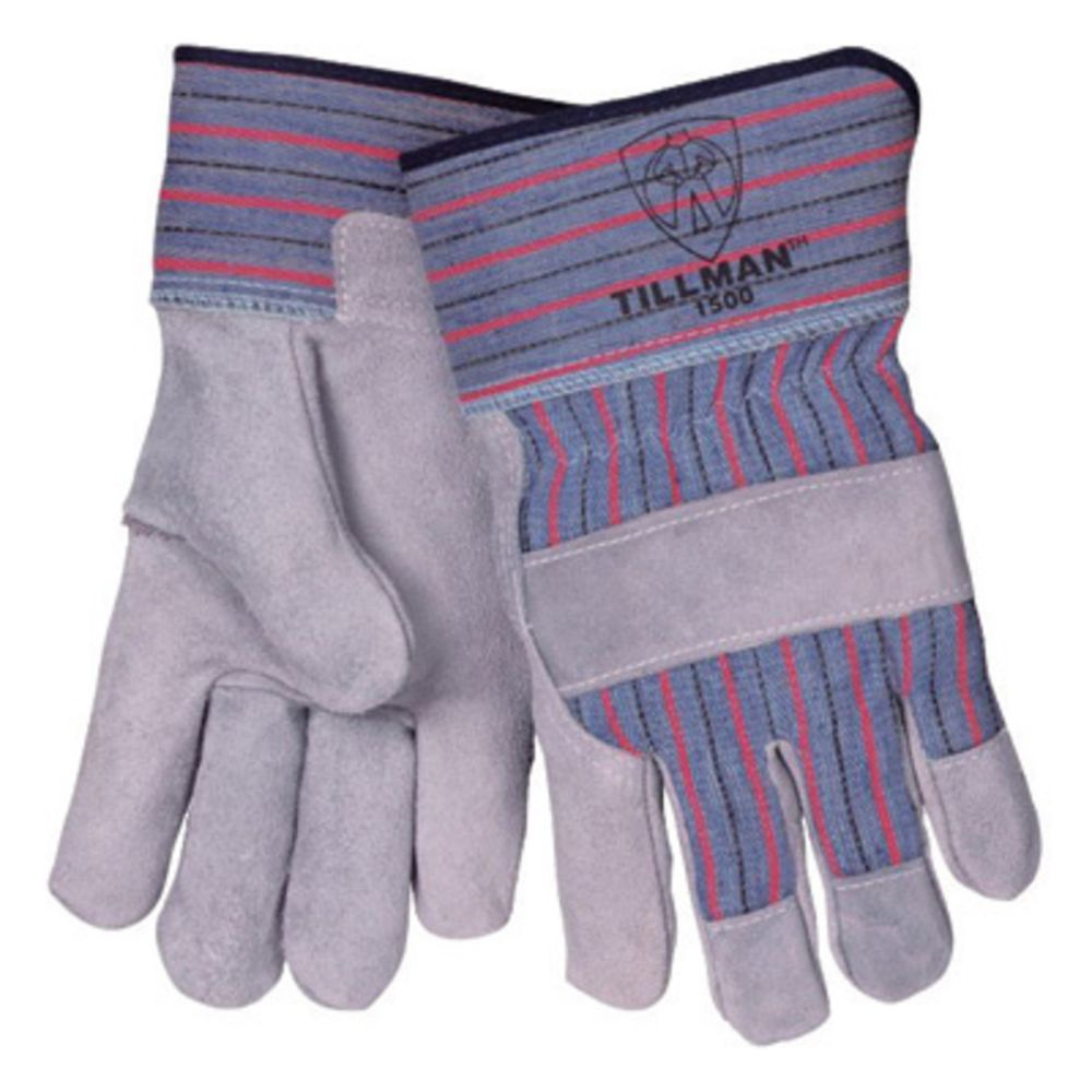 Tillman Large Blue, Red And Gray Leather Palm Gloves With Canvas Back