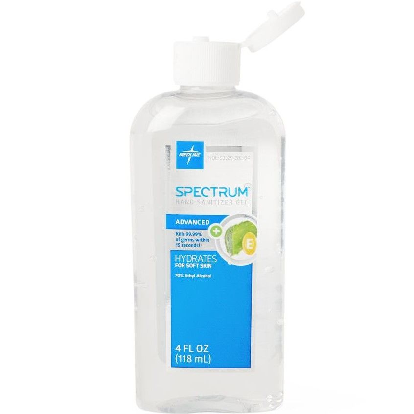 Medline Spectrum Advanced Gel Hand Sanitizer, with Aloe & Vitamin E, 4